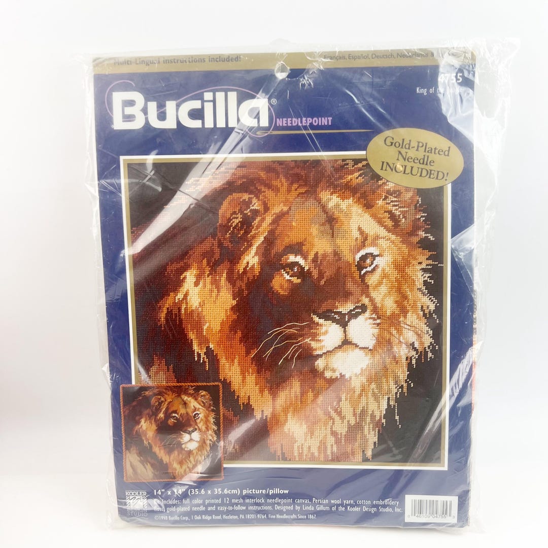 Bucilla Needlepoint Kit 4755 King of the Jungle Lion Picture Pillow 14 ...