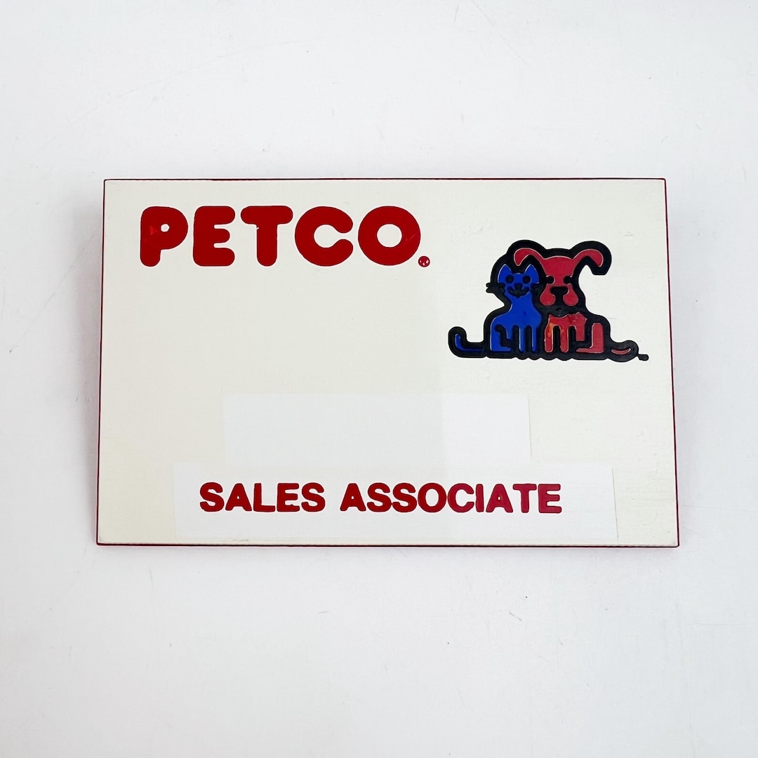 Vintage 90s Petco Employee Name Badge Tag Store ID Red Blue Dog Pin ...