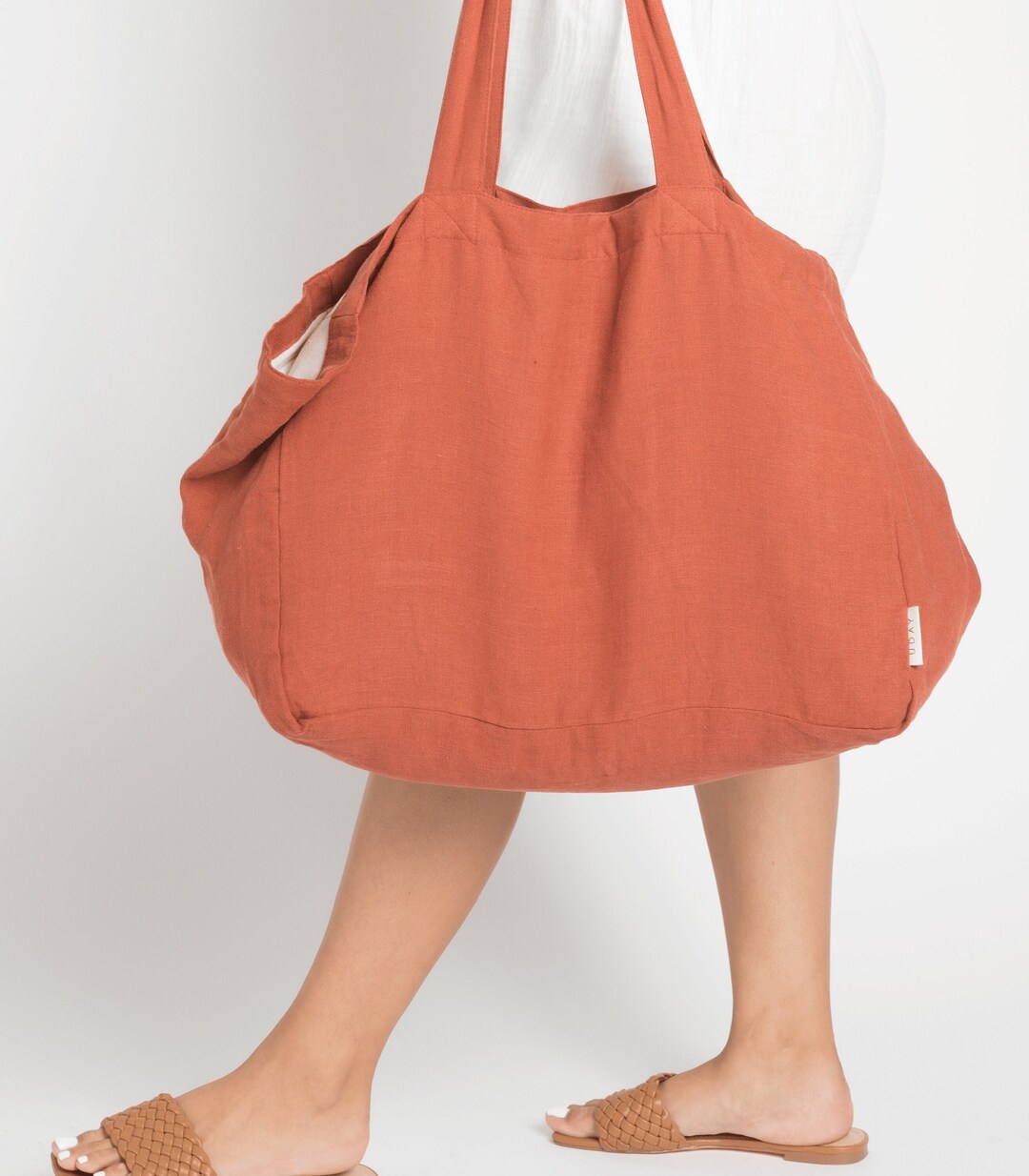 Oversized Linen Tote Bag, Rust Tote Bag, Linen Beach Bag, Linen ...