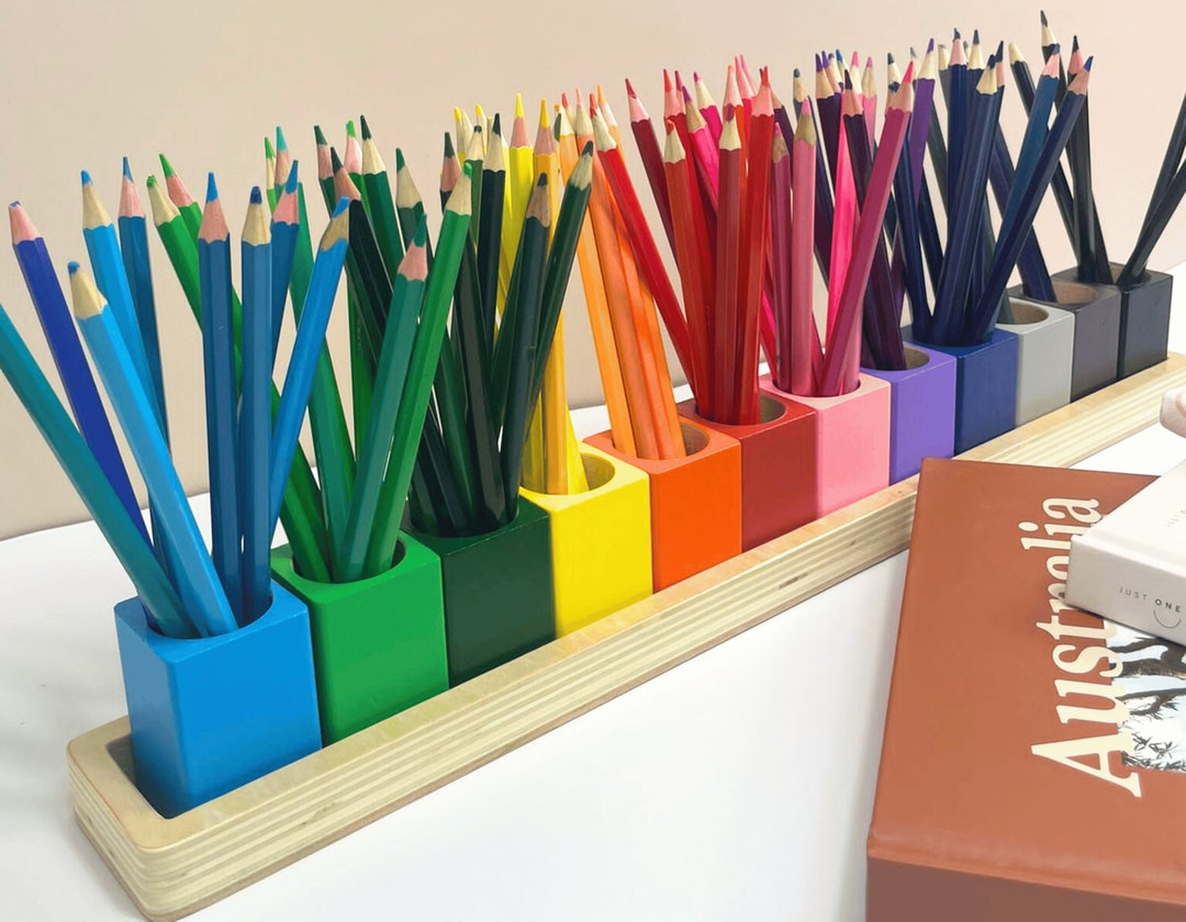 Montessori Pencil Holder, Colored Pencil Holder, Crayon Decor, Office ...
