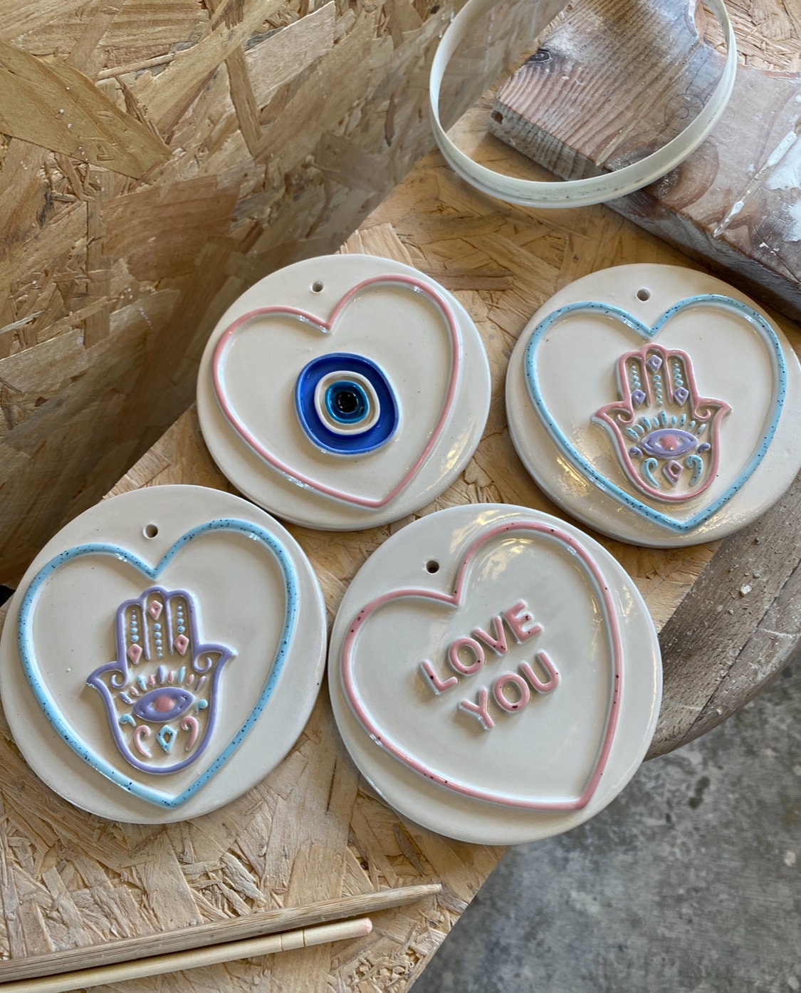 Hamsa-the Hand of Fatima-love Heart-keepsake-birthday Gifts-pottery ...