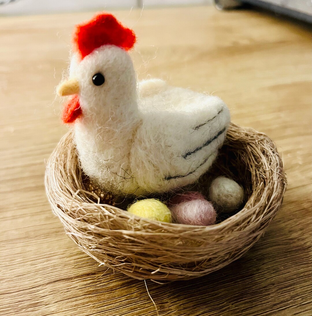 Felted Hen Needle Felted Hen With Nest and Pastel Eggs/easter/spring ...