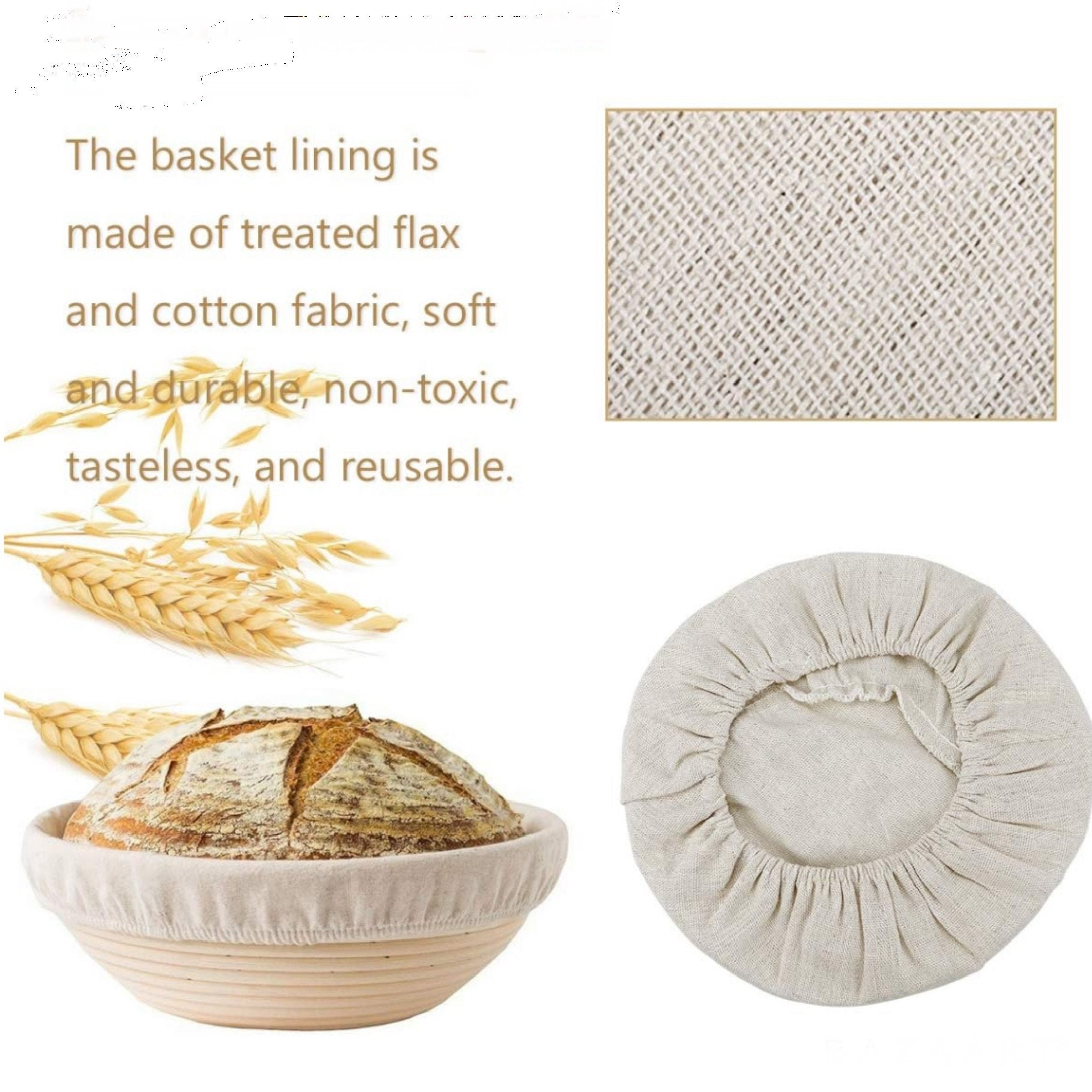 2 Packs Round and Oval Bread Proofing Basket Cloth Liner Rattan Baking ...