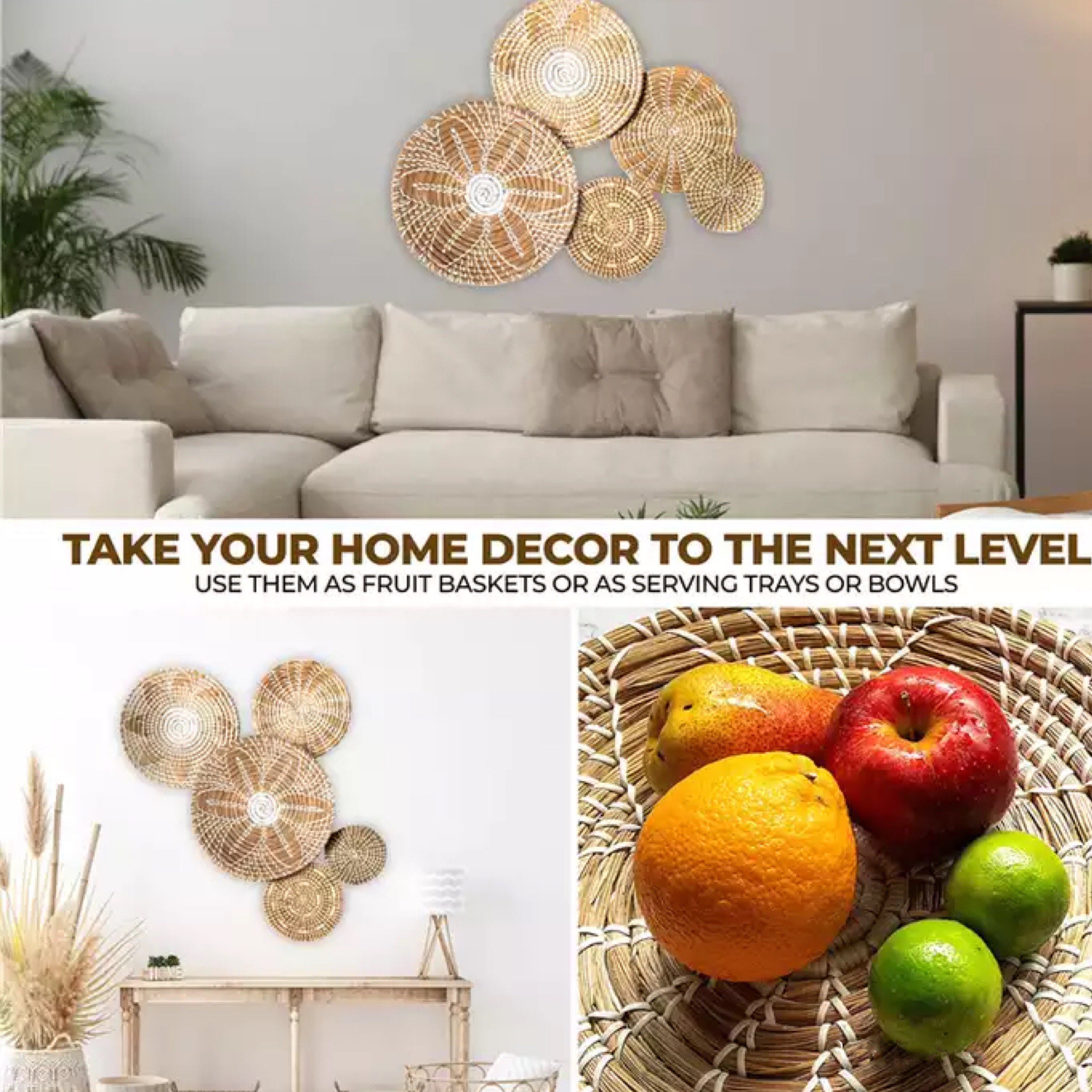 Woven Wall Basket Set Hanging Seagrass Baskets Decorative Boho Styled ...