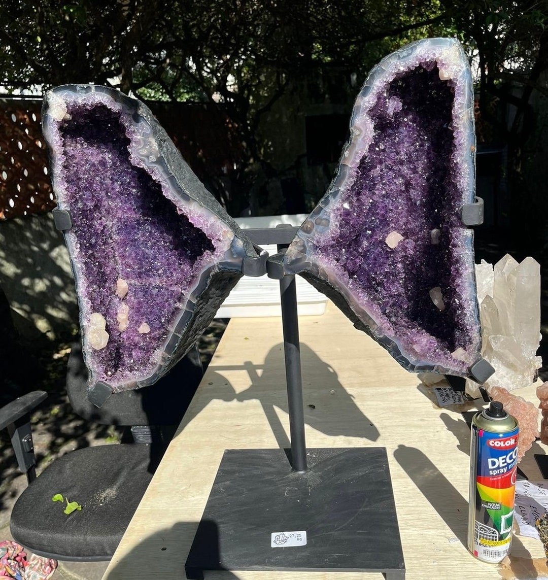 27 Tall Amethyst BUTTERFLY/ ANGEL WINGS Crystal Pair Big Cathedral ...