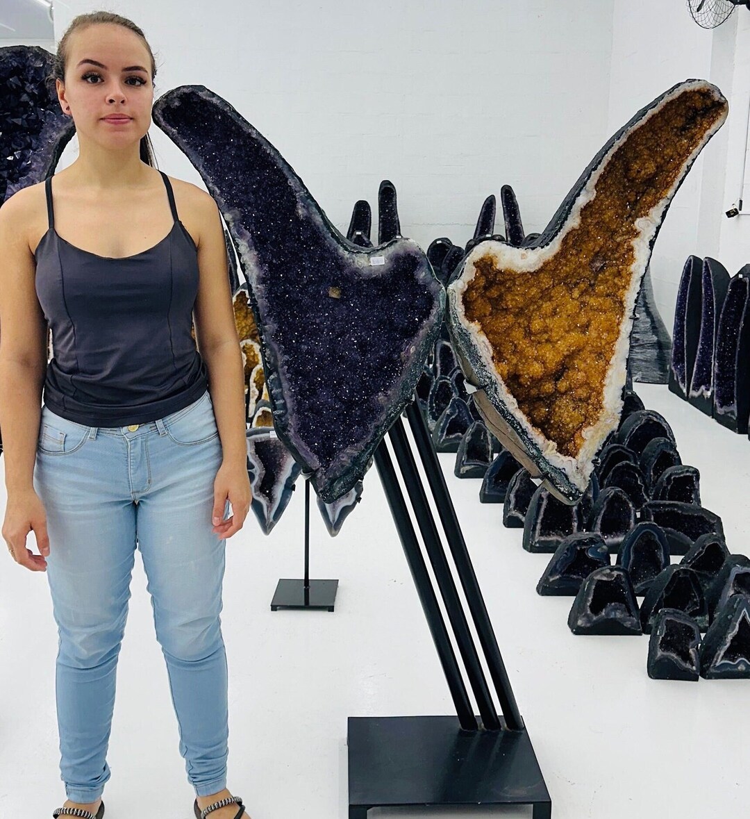 58 BIG Bi-color Citrine & Amethyst BUTTERFLY/ Angel WINGS Pair ...