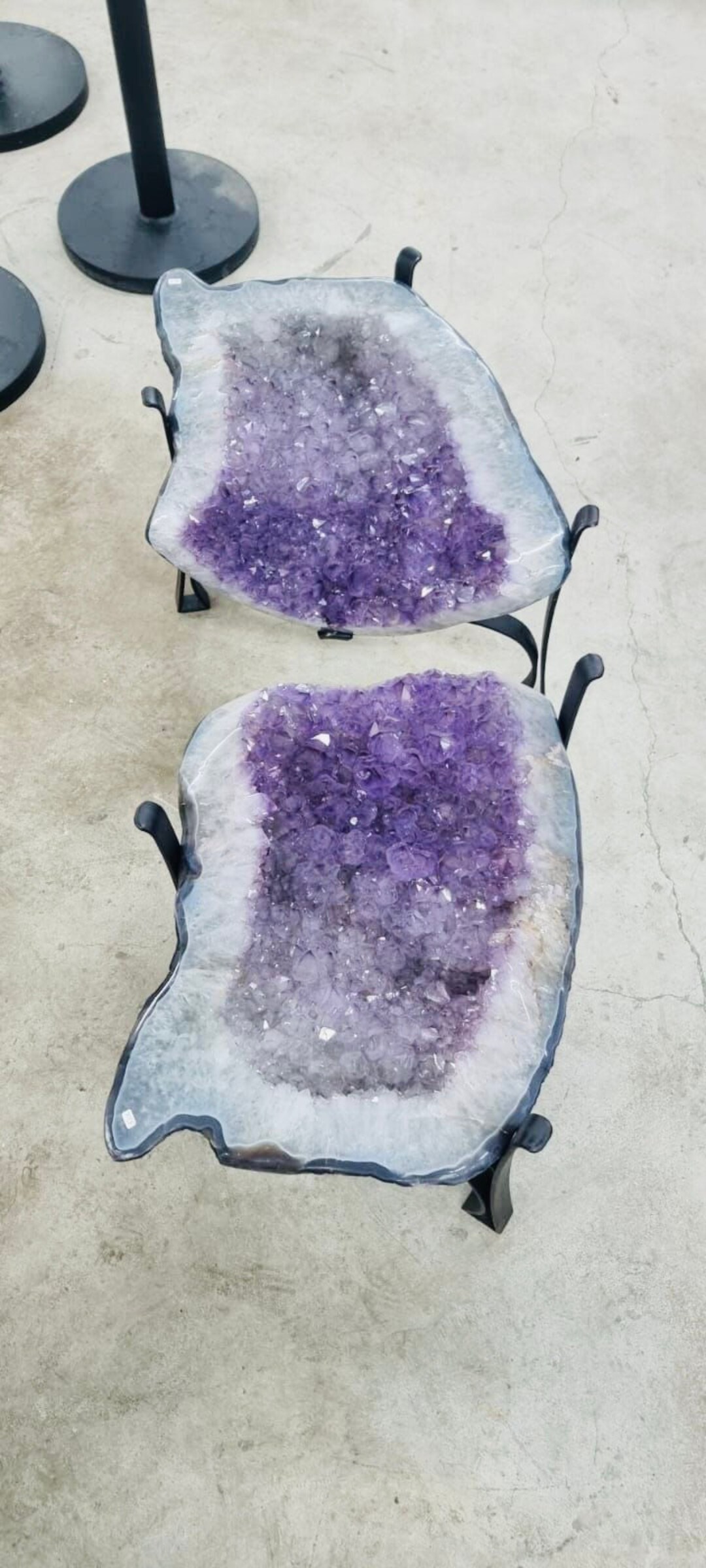 AMETHYST SIDE TABLES Pair Natural Crystal Slabs cathedral/ Geode ...