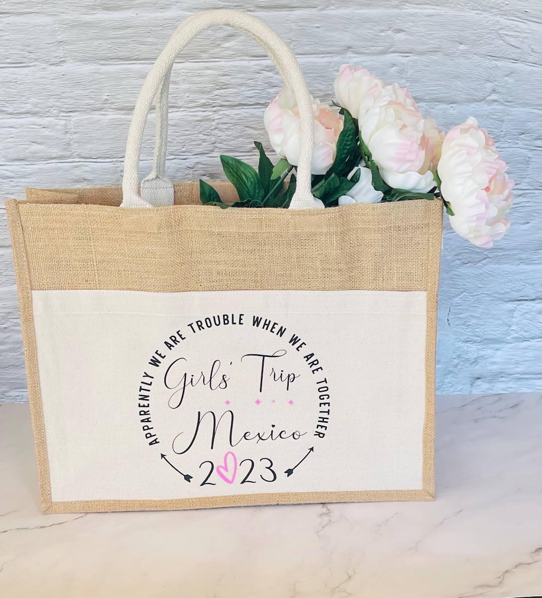 Girls Weekend Tote, Custom Beach Tote Bag, Jute Bag, Girls Trip Bag ...