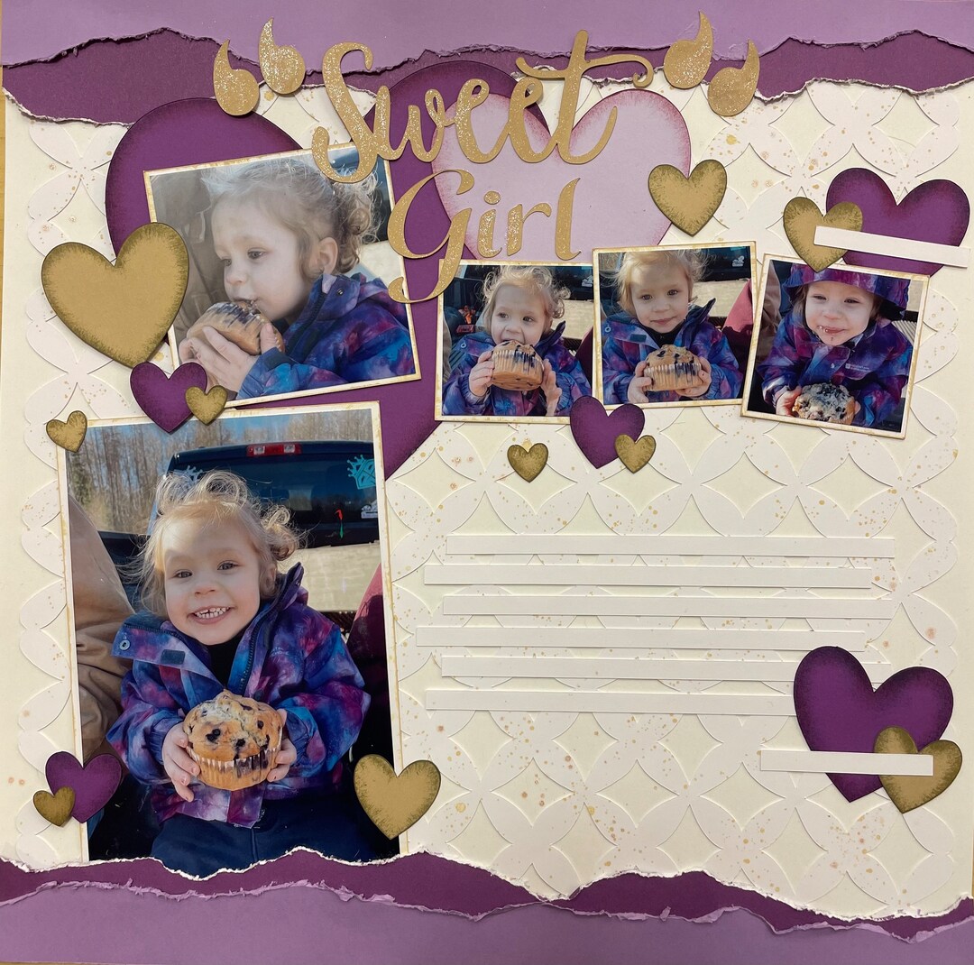 Sweet Girl 12x12 Single Page Scrapbook Layout. Hearts - Etsy