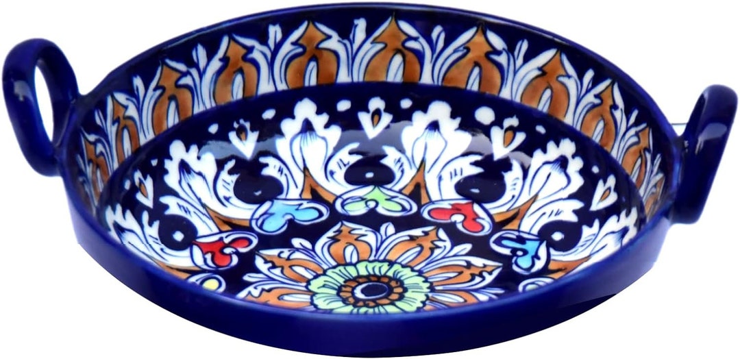 Hand-made Serving Pot karahi Blue Art Pottery Artistic Design Kitchen ...