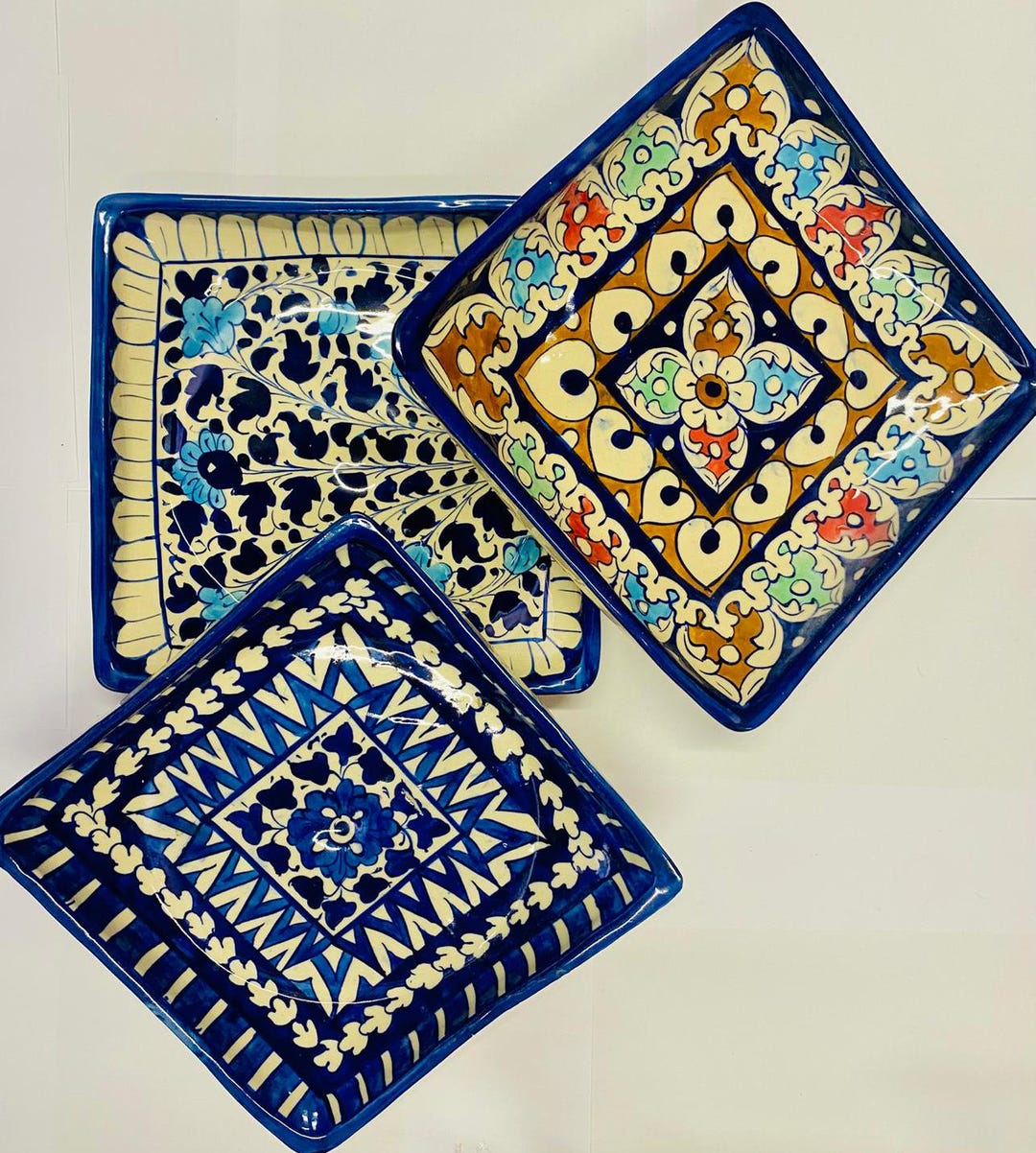 Handmade Blue Square Plates With Pottery Design - Etsy