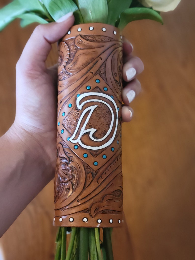 Personalized Bouquet Wrap Custom Tooled Leather Flower - Etsy