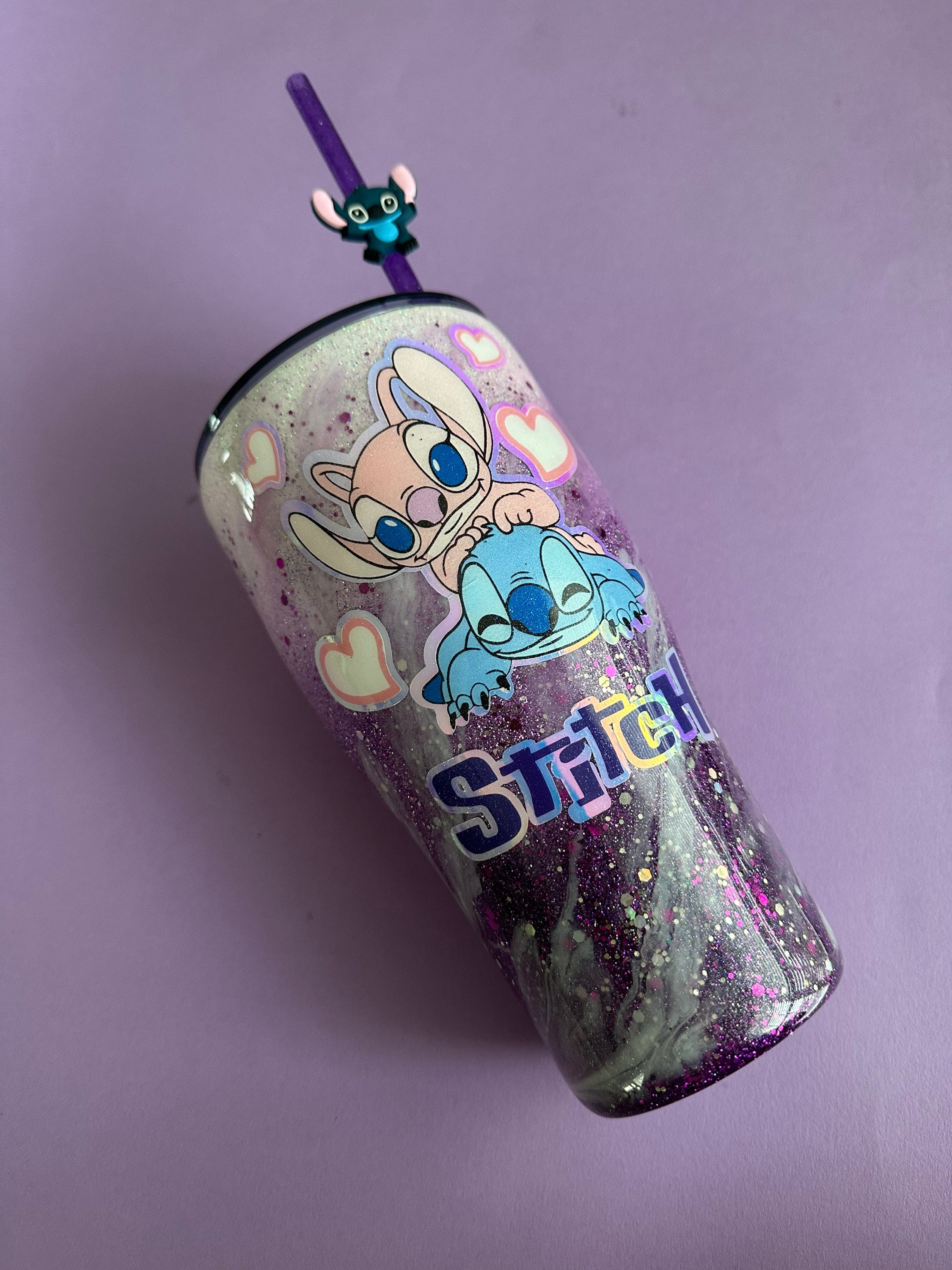 Stitch Glass With Resin and Glitter / Beautiful Accessory in the Straw ...