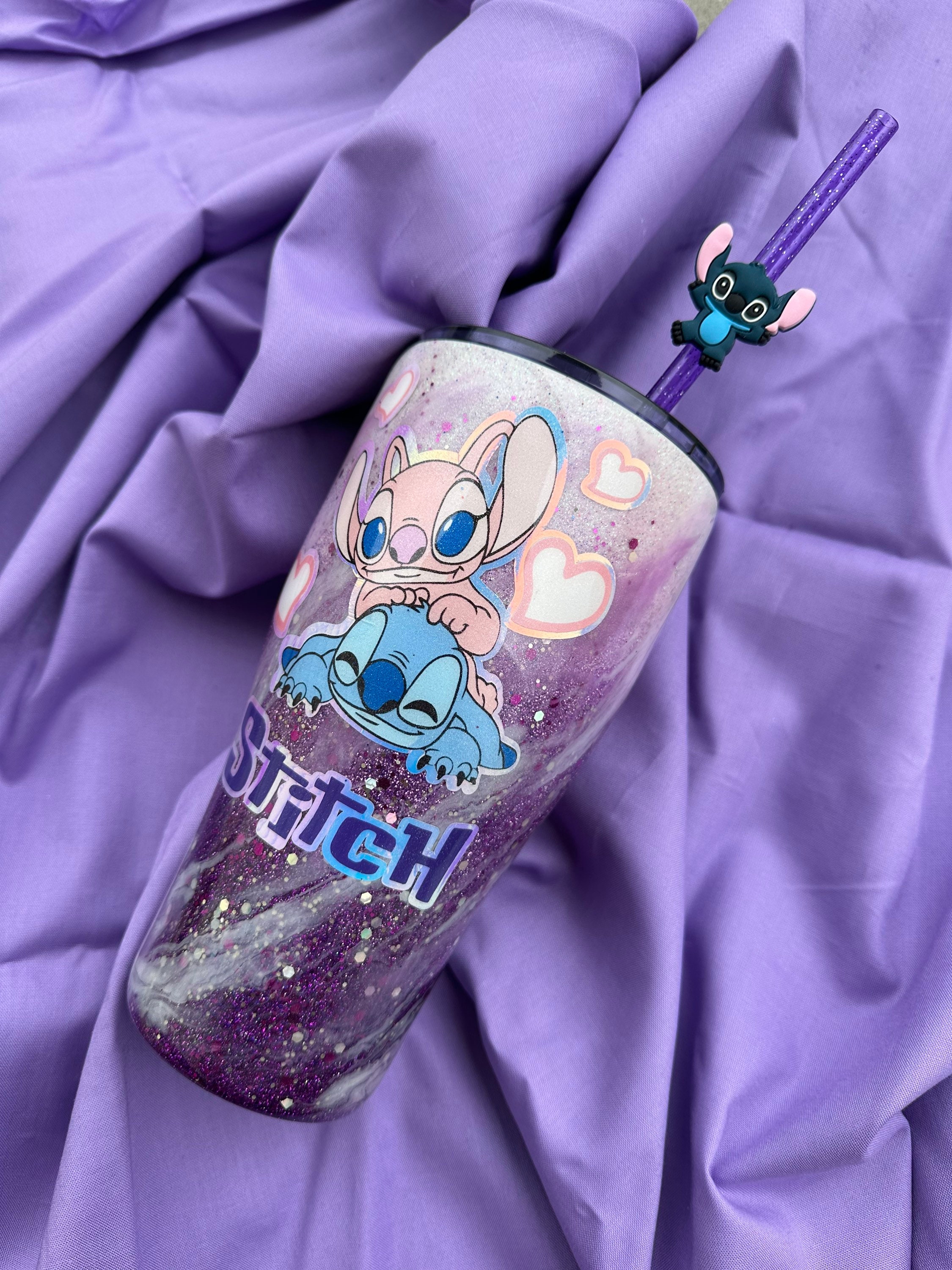 Stitch Glass With Resin and Glitter / Beautiful Accessory in the Straw ...