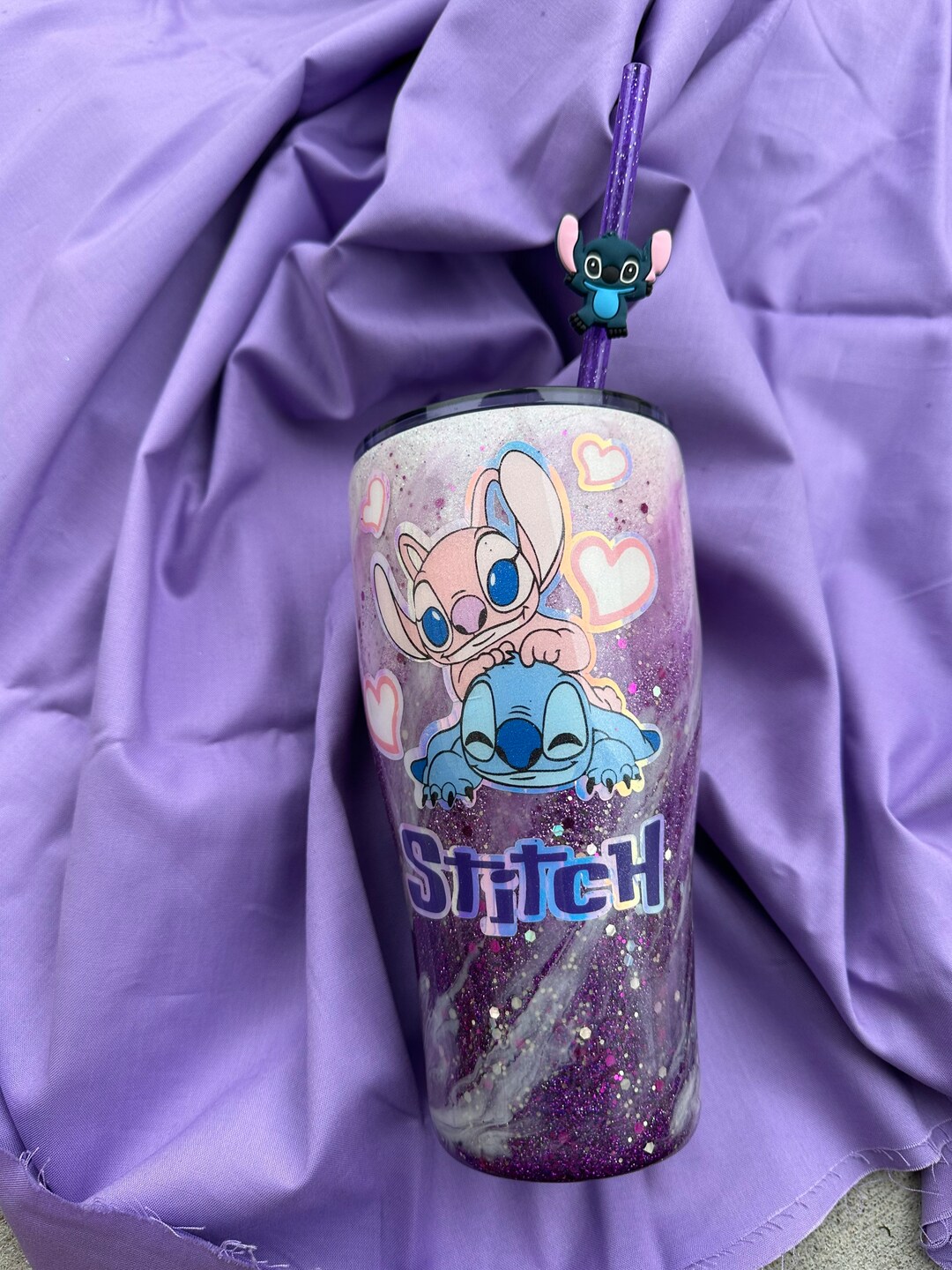 Stitch Glass With Resin and Glitter / Beautiful Accessory in the Straw ...