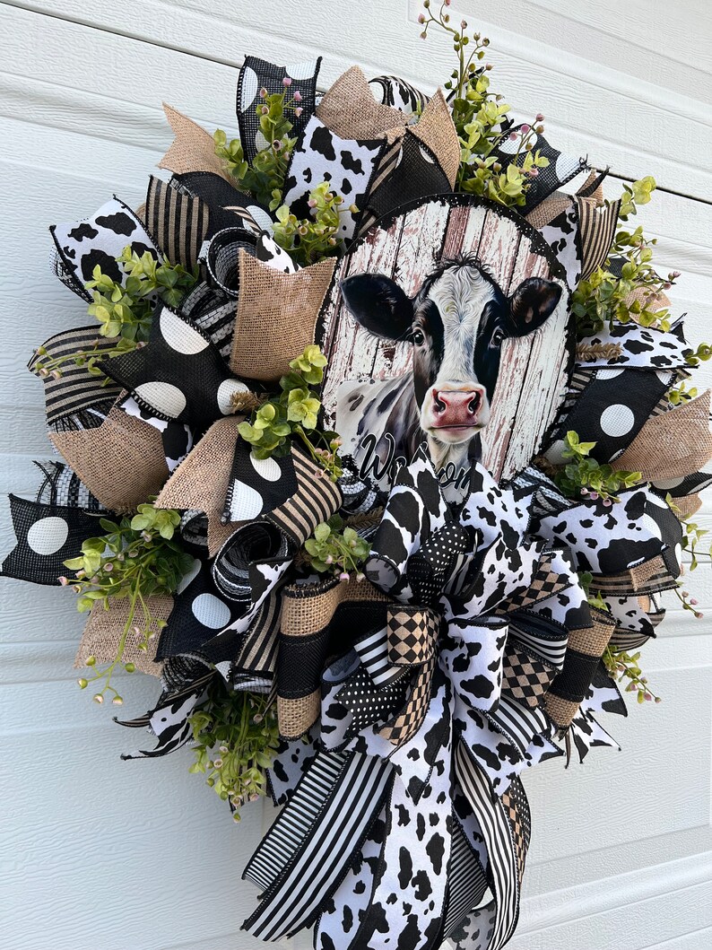 Cow Wreath for Door, Fall Farmhouse Style Wreath, Autumn Porch Decor ...