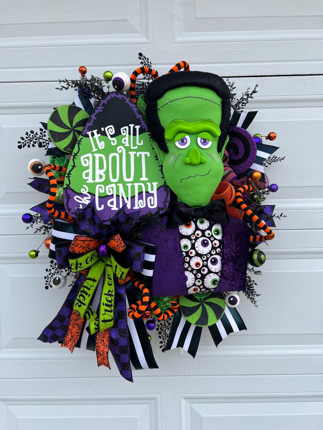 Frankenstein Halloween Wreath: Whimsical Candy Door Decor, Trick or ...