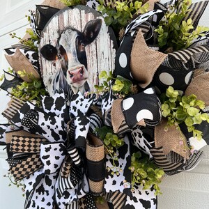 Cow Wreath for Door, Fall Farmhouse Style Wreath, Autumn Porch Decor ...