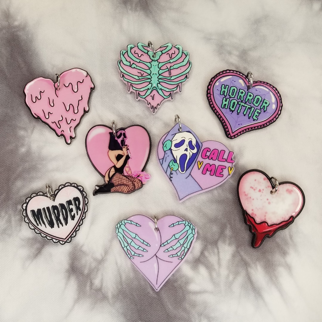 Pastel Goth Charms - Horror Heart Charms - Halloween Charms - Goth ...