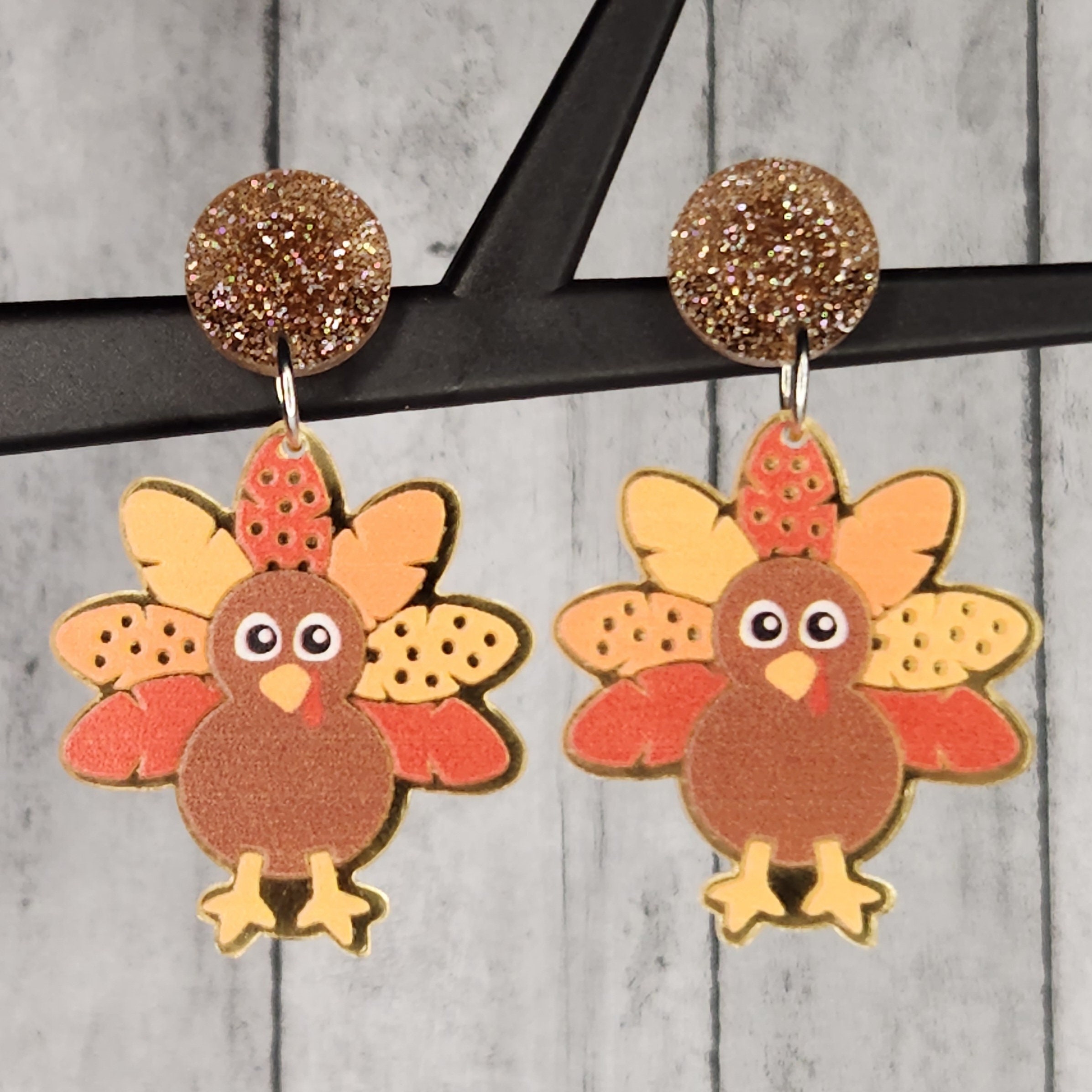 Cute Turkey Earrings - Thanksgiving Earrings - Glittery Acrylic ...