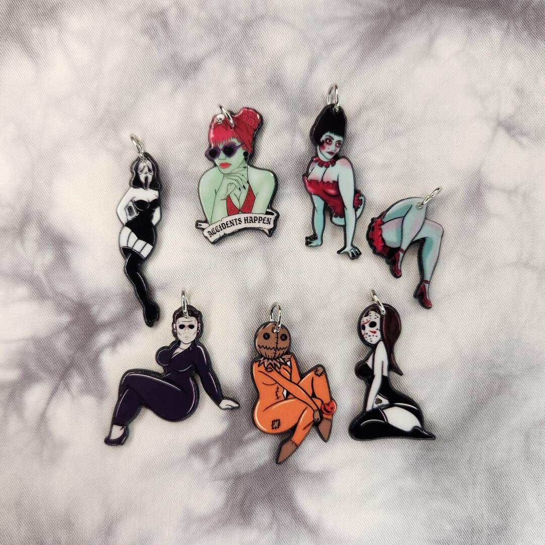 Horror Pinup Girl Charms - Halloween Charms - Goth Charms - Sexy Lady - Horror Jewelry - Slasher ...