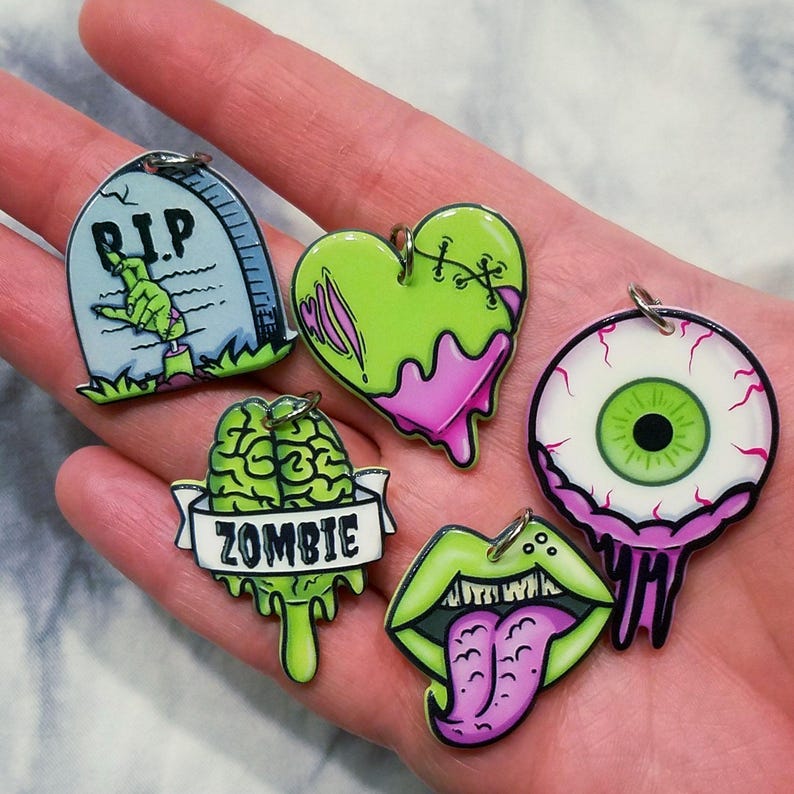 Zombie Charms - Halloween Charms - Zombie Brain - Zombie Heart - Zombie ...