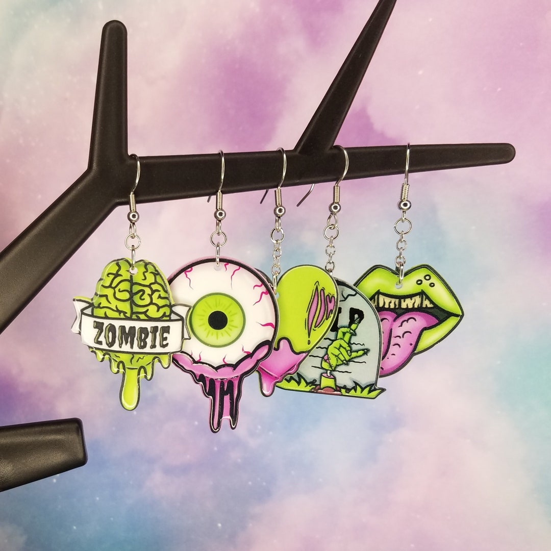 Zombie Halloween Earrings - Horror Earrings - Horror Heart Earrings ...