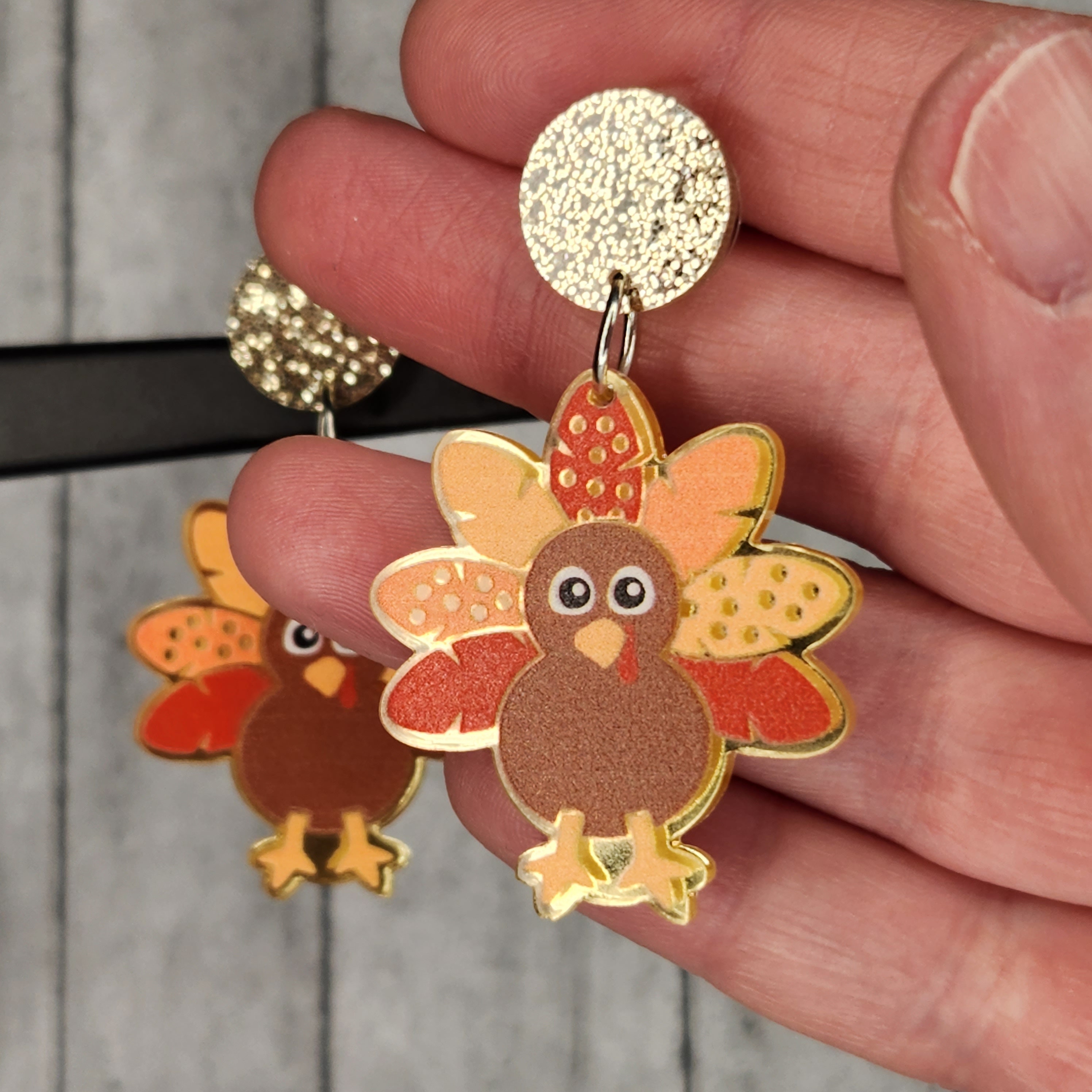 Cute Turkey Earrings - Thanksgiving Earrings - Glittery Acrylic ...