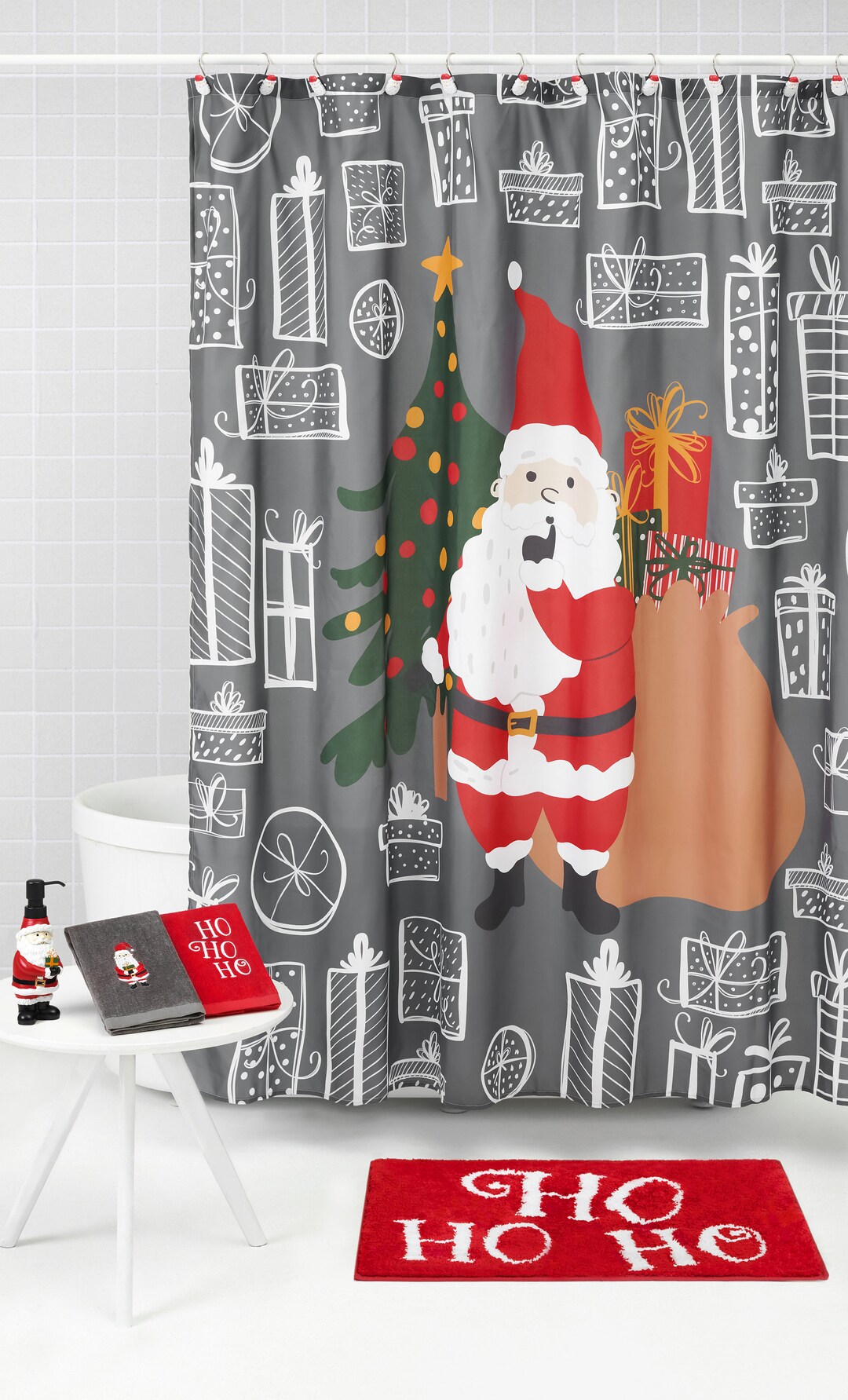 17-piece Santa Christmas Holiday Bathroom Accessory Set Shower Curtain ...