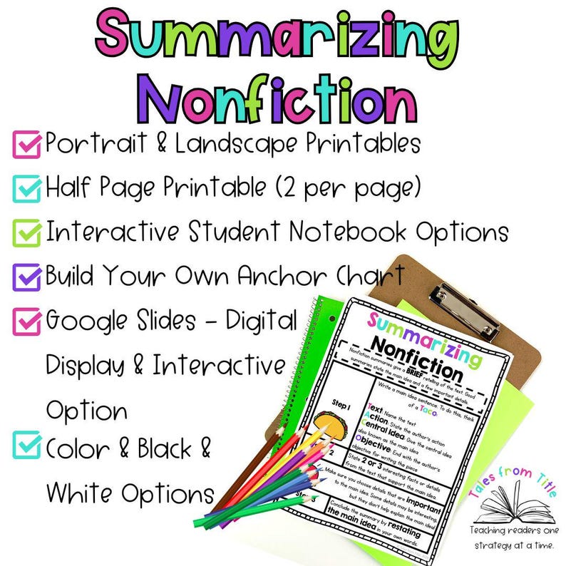 Summarizing Nonfiction Anchor Charts and Interactive Notebook Pages ...