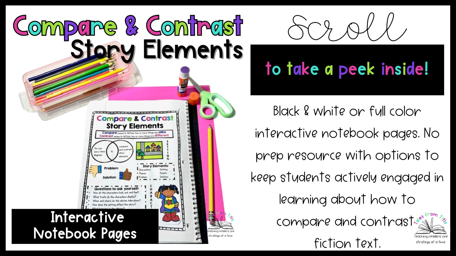 Compare and Contrast Story Elements Interactive Notebook Pages - Etsy