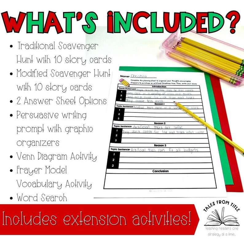 Real & Artificial Christmas Tree Reading Comprehension Scavenger Hunt ...