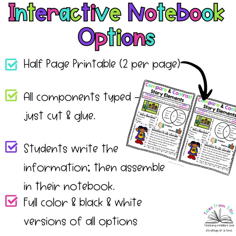 Compare and Contrast Story Elements Interactive Notebook Pages - Etsy