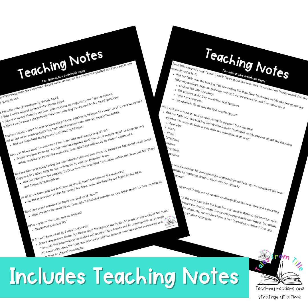 Main Idea and Supporting Details Interactive Notebook Pages - Etsy