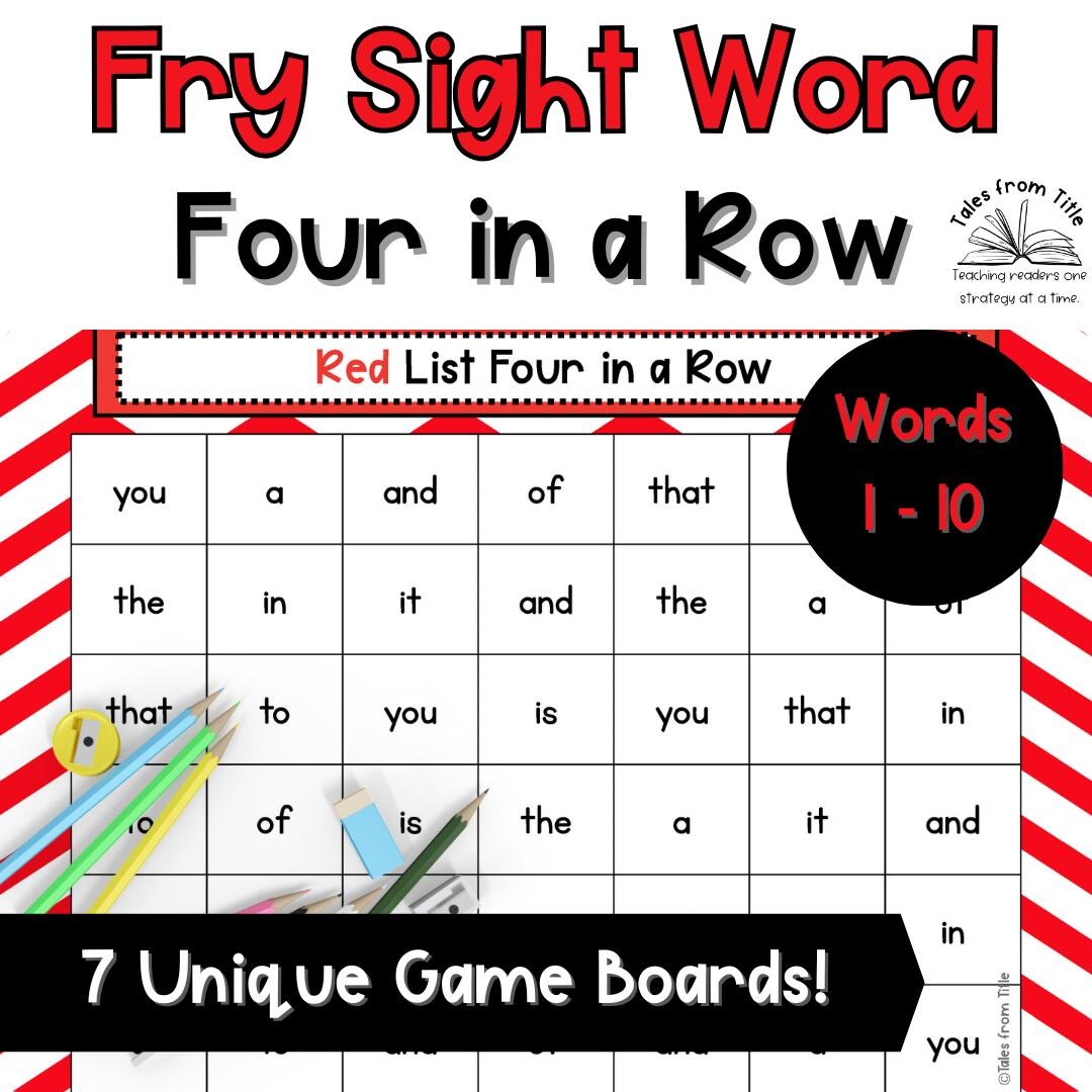 Fry's First 100 Sight Word Four in a Row Game: Words 1 - 10 - Printable ...
