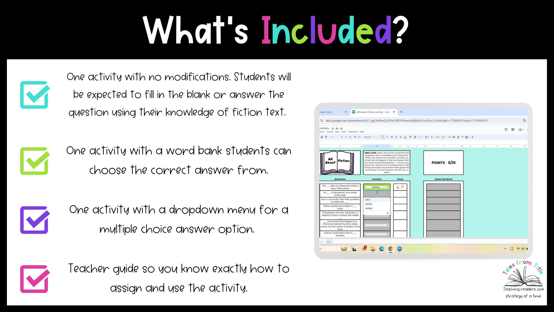 Characteristics of Fiction Text: Differentiated, Self-checking, Digital ...