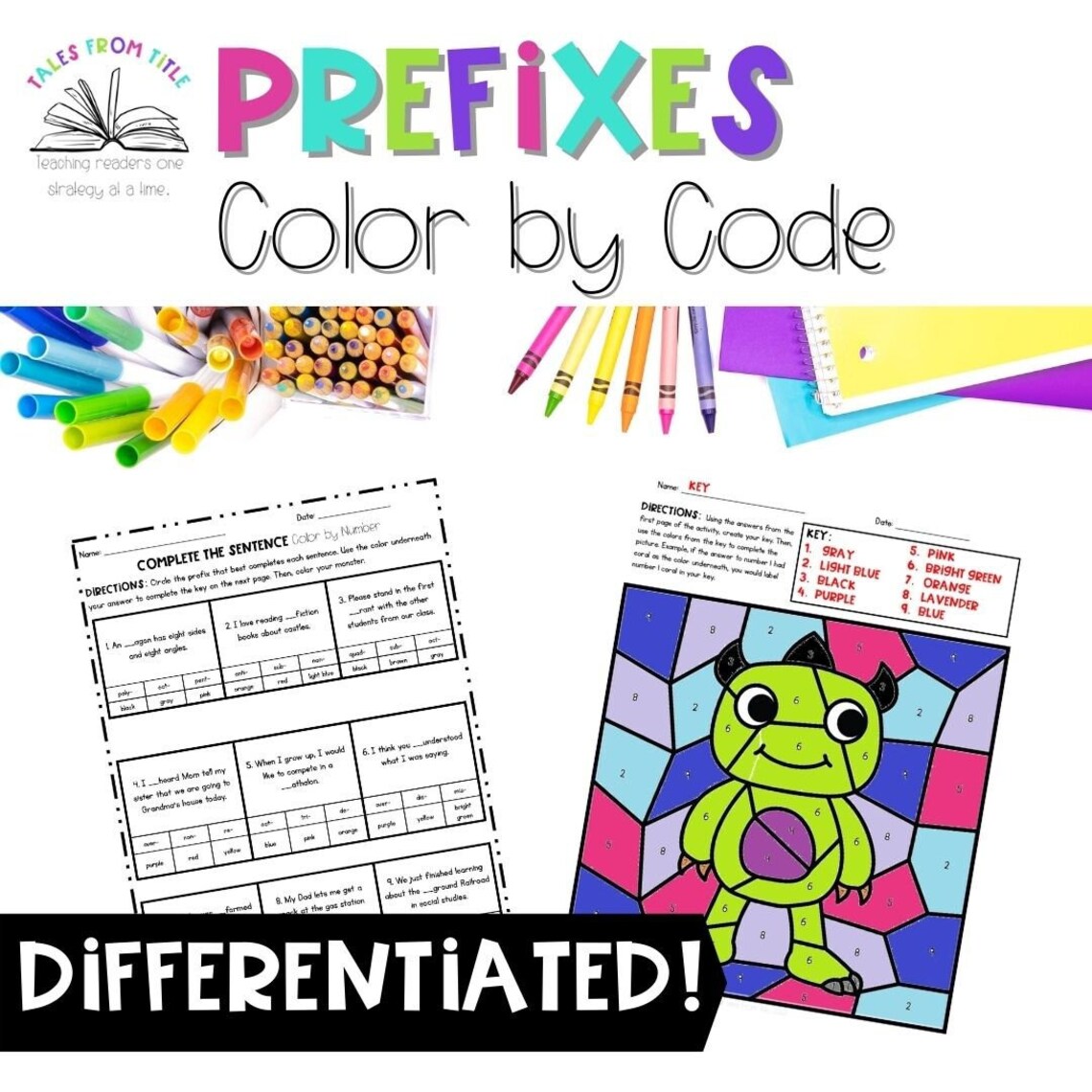Differentiated Prefixes Color by Code Worksheets for Intermediate ...