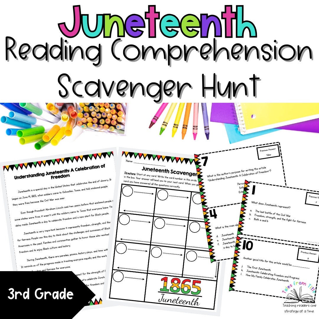 Third Grade Juneteenth Nonfiction Reading Comprehension Scavenger Hunt ...