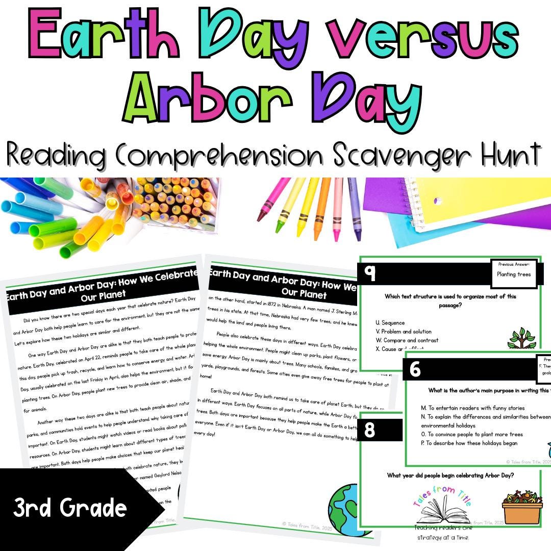 3rd Grade Earth Day and Arbor Day Nonfiction Reading Comprehension ...