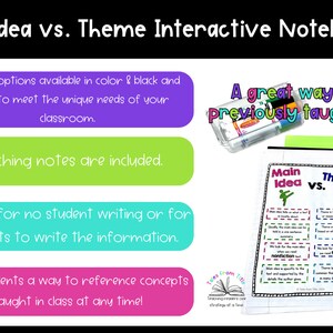 Main Idea Versus Theme Interactive Notebook Pages - Etsy