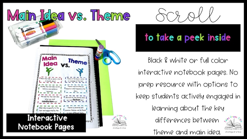 Main Idea Versus Theme Interactive Notebook Pages - Etsy
