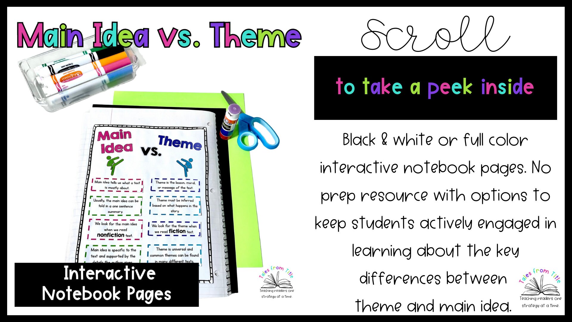 Main Idea Versus Theme Interactive Notebook Pages - Etsy