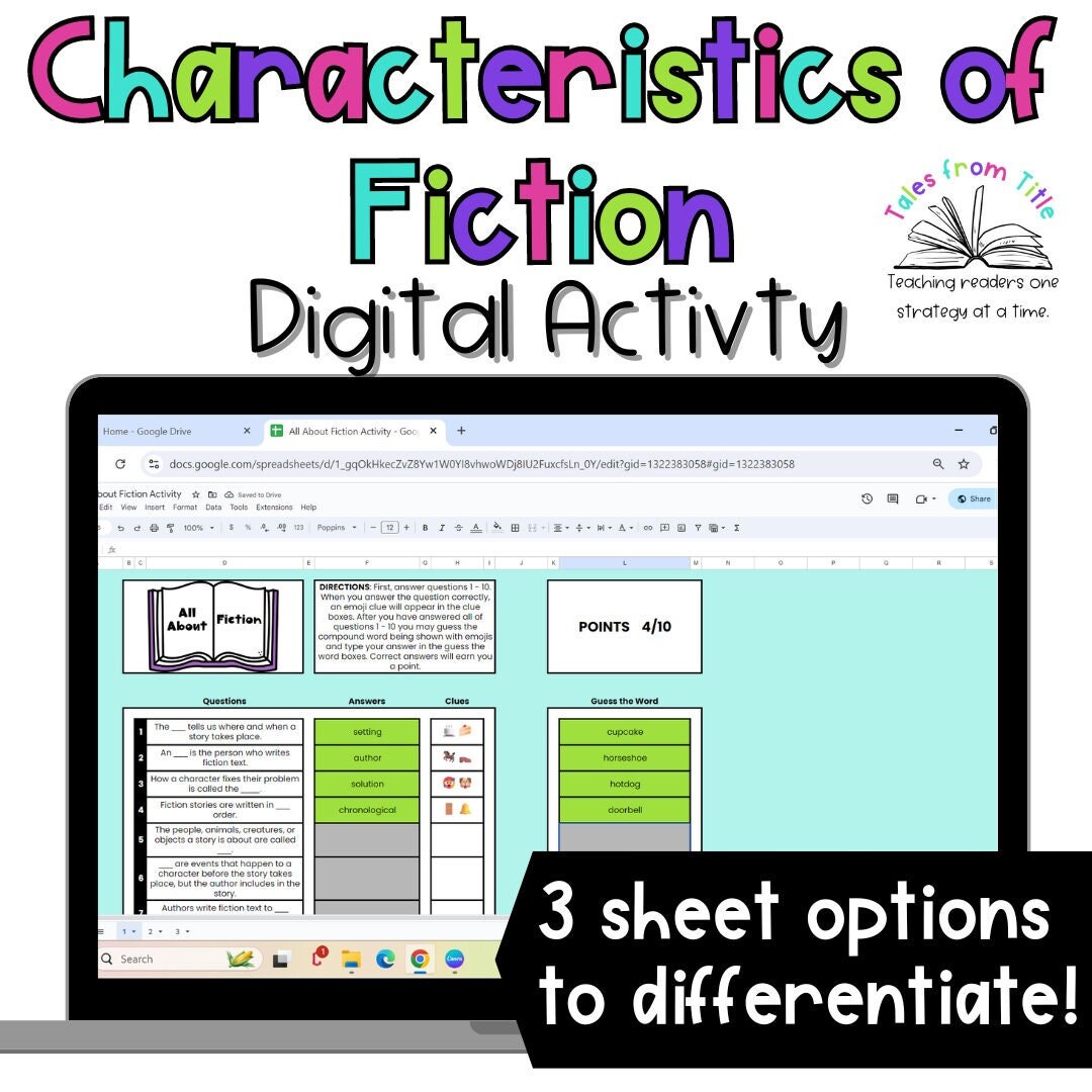 Characteristics of Fiction Text: Differentiated, Self-checking, Digital ...