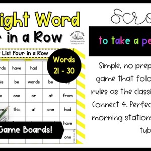 Fry's First 100 Sight Word Four in a Row Game: Words 21 - 30 ...