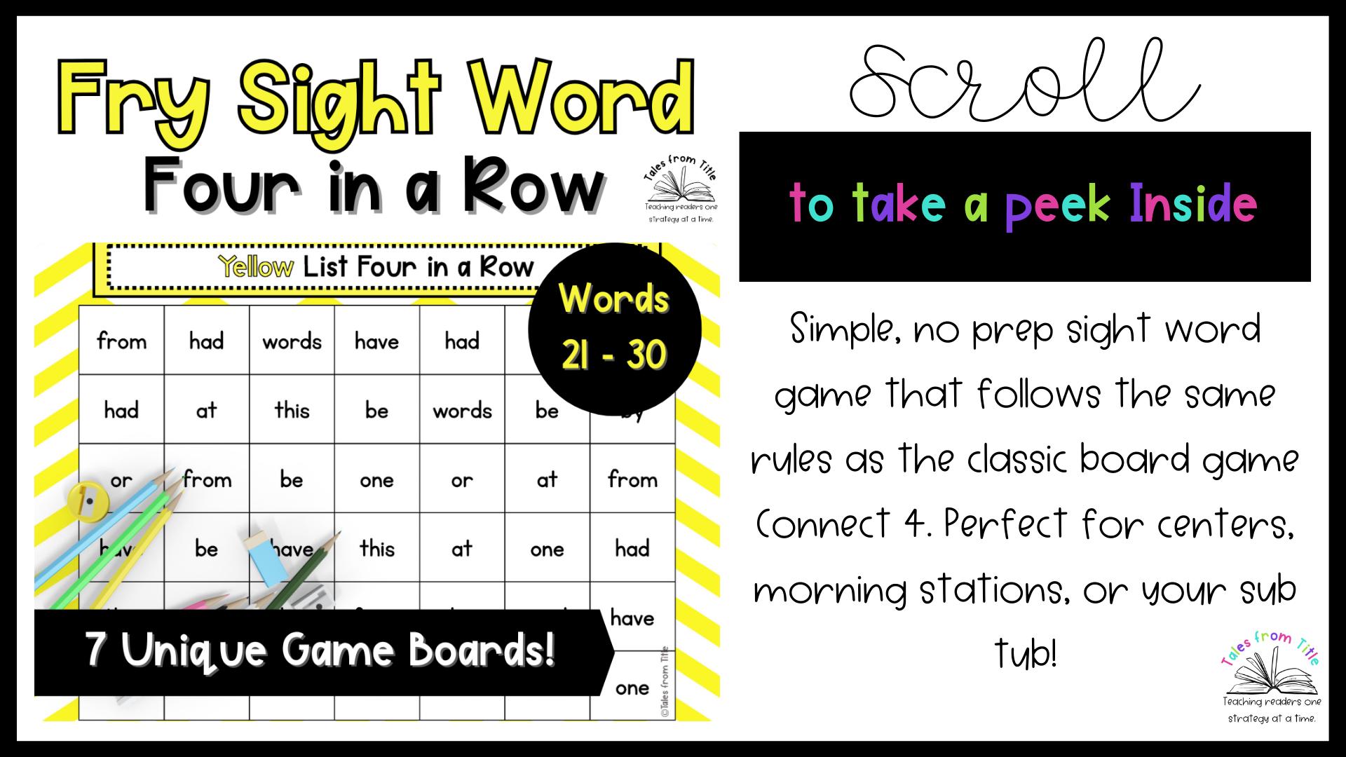 Fry's First 100 Sight Word Four in a Row Game: Words 21 - 30 ...