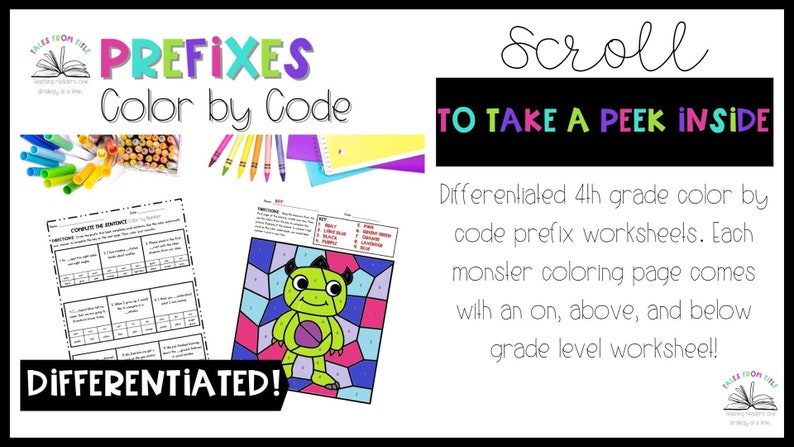 Differentiated Prefixes Color by Code Worksheets for Intermediate ...