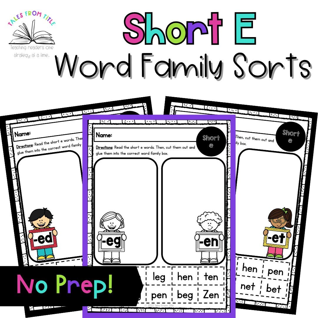 Short E CVC Word Family Sorts - Tap, Blend, Rhyme - Etsy