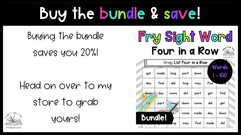 Fry Sight Words 11-20 Four in a Row Game | Printable & Editable Sight ...