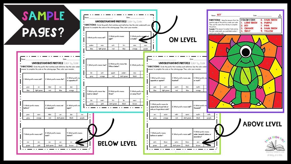 Differentiated Prefixes Color by Code Worksheets for Intermediate ...