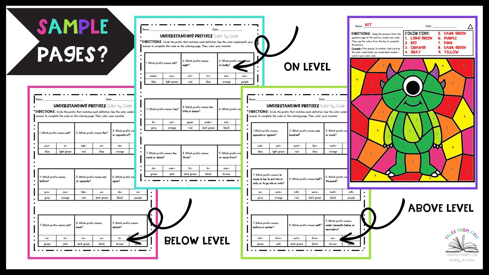 Differentiated Prefixes Color by Code Worksheets for Intermediate ...